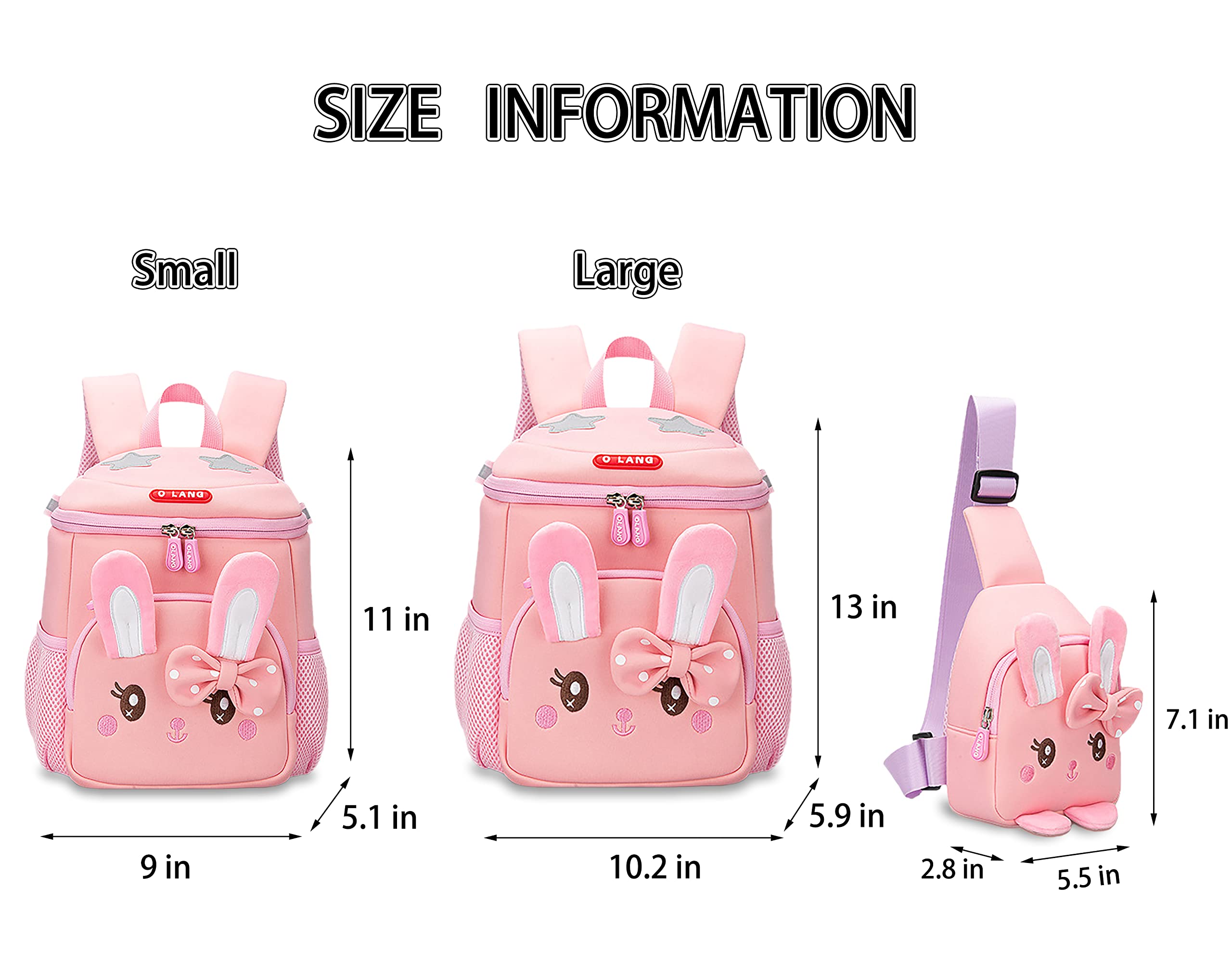 kvcezxu Kids Backpack Cute Bunny School bag and Shoulder Bag 2Pcs Set, Anti-Lost Children Toddler Small Schoolbag BookBag For Boys Girls Pink Small