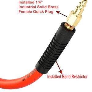 YOTOO Hybrid Air Hose 1/4-Inch by 50-Feet 300 PSI Heavy Duty, Lightweight, Kink Resistant, All-Weather Flexibility with 1/4-Inch Industrial Air Fittings and Bend Restrictors, Orange