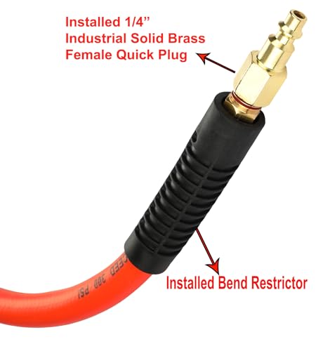 YOTOO Hybrid Air Hose 1/4-Inch by 50-Feet 300 PSI Heavy Duty, Lightweight, Kink Resistant, All-Weather Flexibility with 1/4-Inch Industrial Air Fittings and Bend Restrictors, Orange