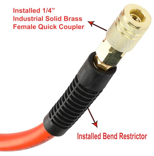 YOTOO Hybrid Air Hose 1/4-Inch by 50-Feet 300 PSI Heavy Duty, Lightweight, Kink Resistant, All-Weather Flexibility with 1/4-Inch Industrial Air Fittings and Bend Restrictors, Orange