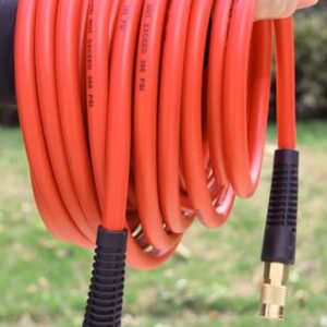 YOTOO Hybrid Air Hose 1/4-Inch by 50-Feet 300 PSI Heavy Duty, Lightweight, Kink Resistant, All-Weather Flexibility with 1/4-Inch Industrial Air Fittings and Bend Restrictors, Orange