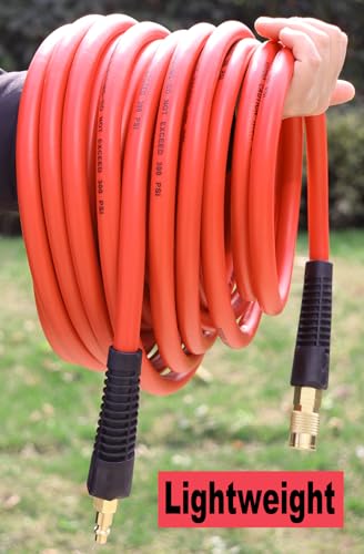 YOTOO Hybrid Air Hose 1/4-Inch by 50-Feet 300 PSI Heavy Duty, Lightweight, Kink Resistant, All-Weather Flexibility with 1/4-Inch Industrial Air Fittings and Bend Restrictors, Orange