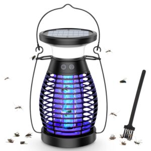 solar bug zapper outdoor waterproof, meilen mosquito zapper, rechargeable cordless gnats mosquitoes flies moths killer for camping backyard kitchen home garden (solar power)