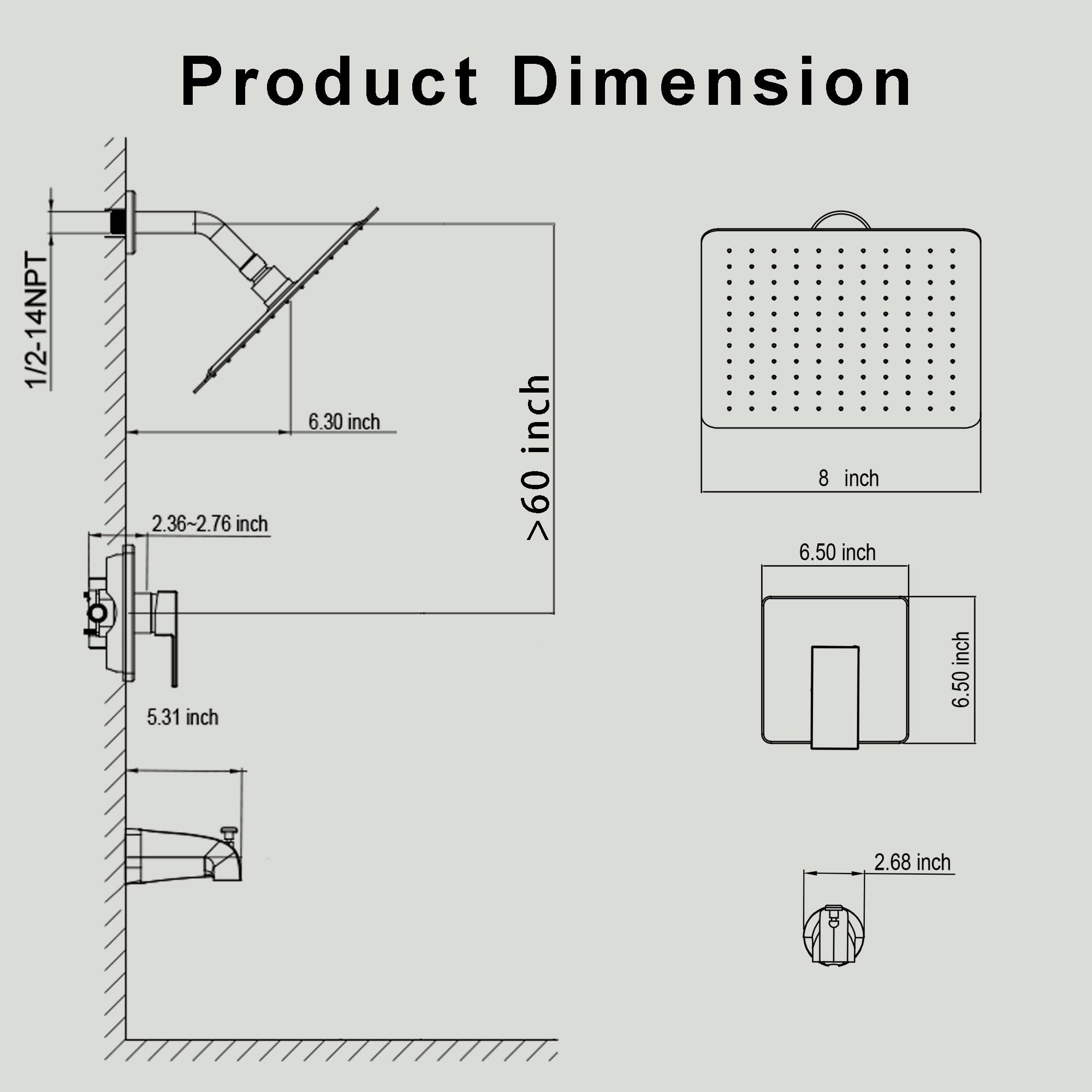 Alesco Tub Shower Faucet, Black Shower Faucet Set with 8-Inch Shower Head and Tub Spout, Shower Head and Handle Set Include Shower Valve, Tub Shower Trim Kit, Matte Black