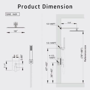 Alesco Shower Faucet Set, Black Shower System with 10-Inch High Pressure Rainfall Shower Head and Handheld Spray, Shower Faucet Include Shower Valve and Trim Kit, Matte Black