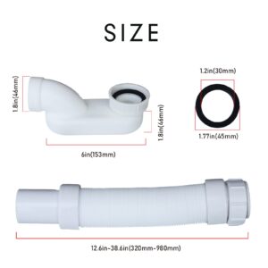 Bathtub Shower Drain Pipe, Low Profile Flat 1 1/2 P Trap Kit, Flexible Freestanding Tub Drain for Bath