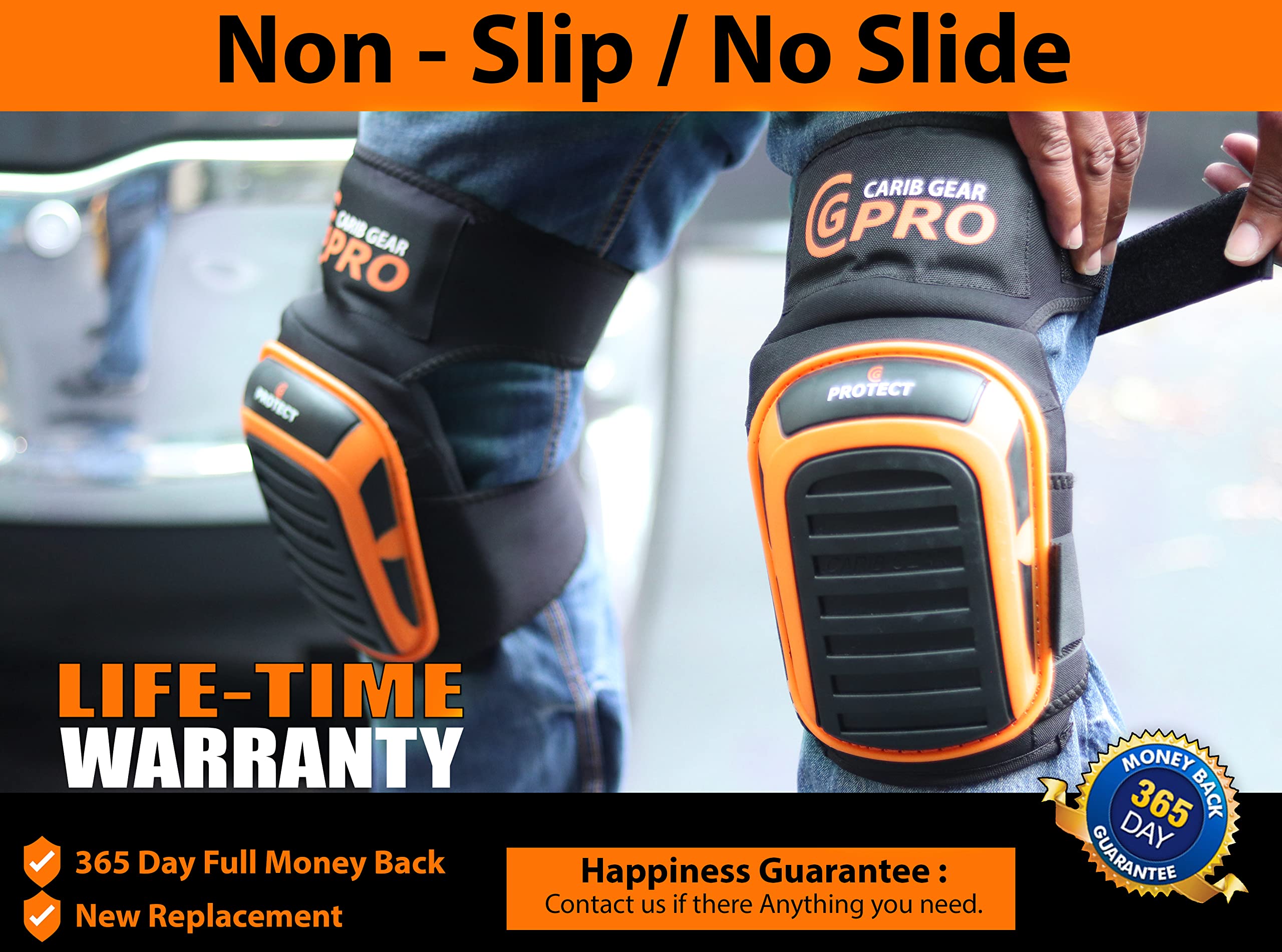 CARIB GEAR PRO Safty Knee Pads for Men and Women Work Construction | Work Heavy Duty Comfortable Anti-slip Double Straps Gel Knee Pads Tools for Flooring Cleaning, Tiling, Roofing and Gardening