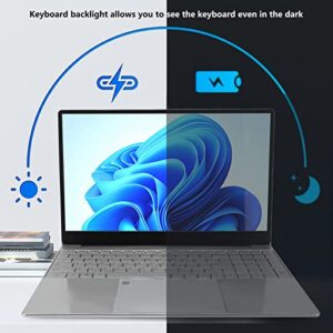 Portable Laptop, 4 Core 4 Wire 100-240V 15.6in Notebook Computer 7000mAh Battery Backlit Reading Keyboard for Windows 10 (12+256G US Plug)