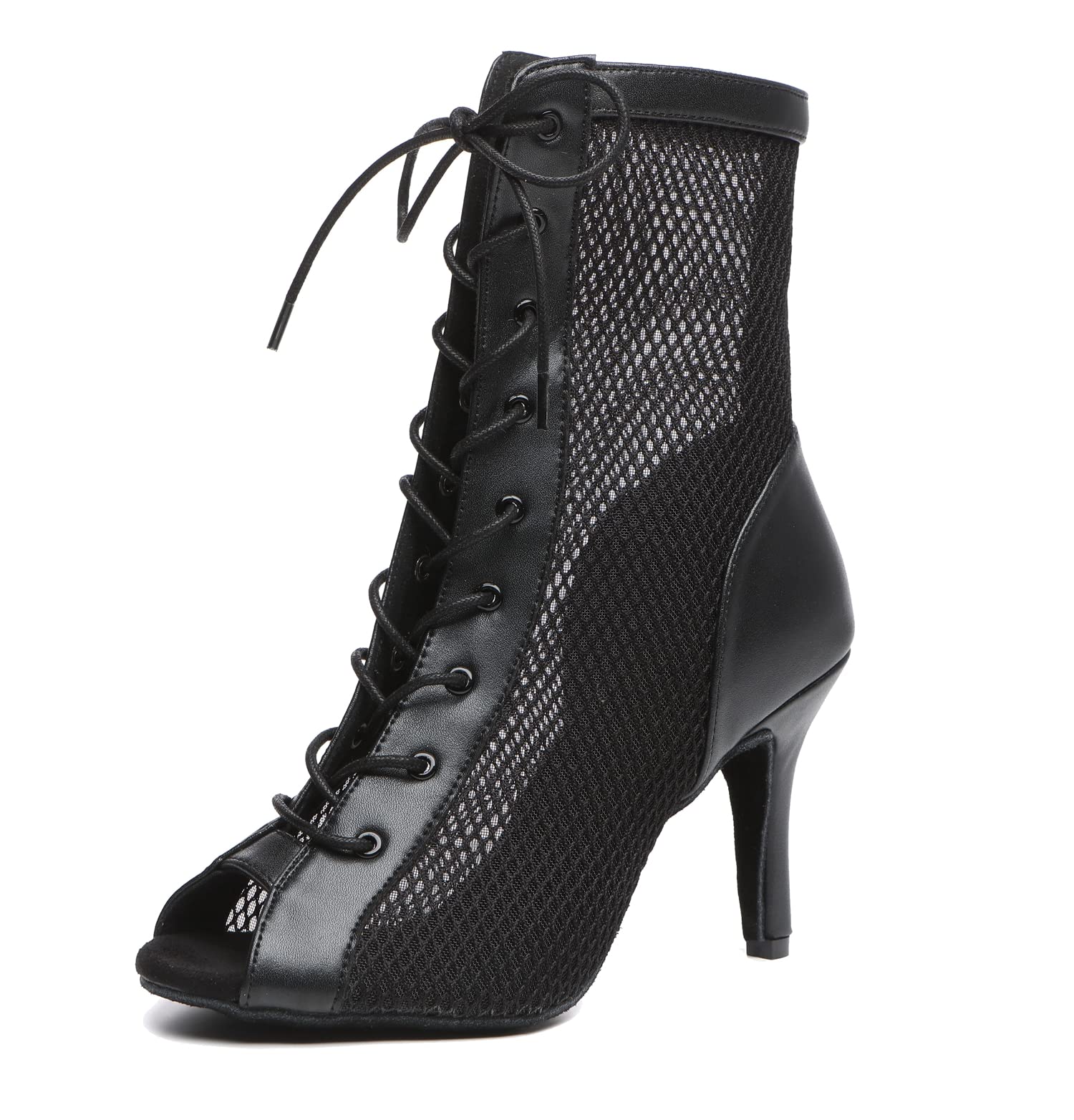 Minishion Sexy Dance Heels for Women Mesh Party Boots L503 Black US 8