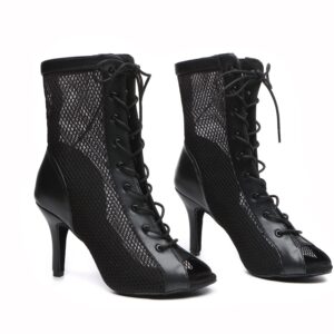 Minishion Sexy Dance Heels for Women Mesh Party Boots L503 Black US 8