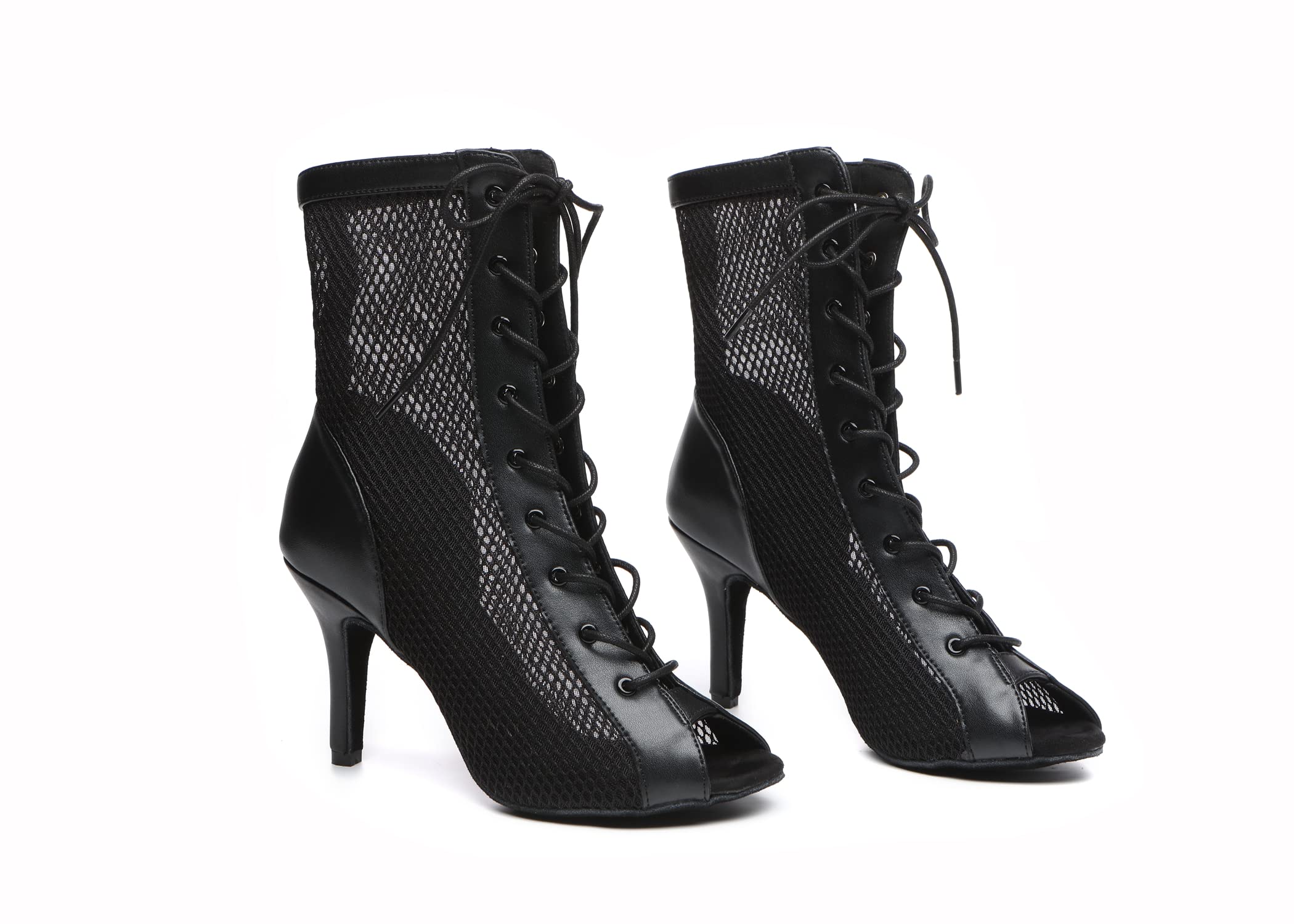 Minishion Sexy Dance Heels for Women Mesh Party Boots L503 Black US 8