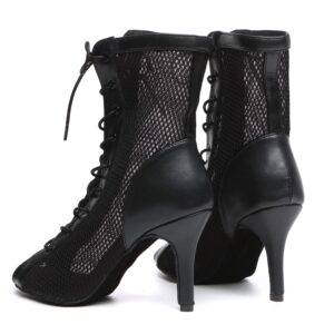 Minishion Sexy Dance Heels for Women Mesh Party Boots L503 Black US 8