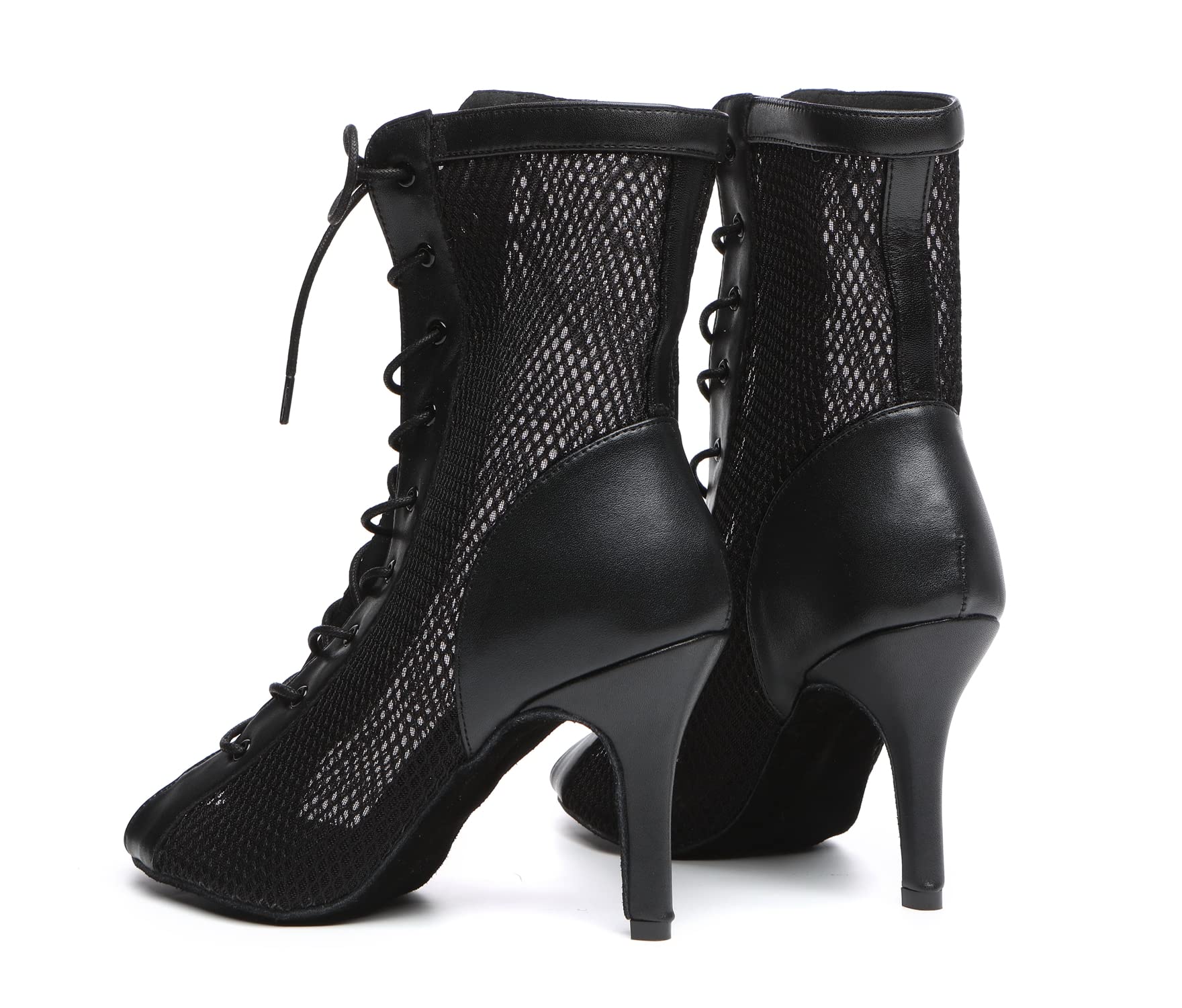 Minishion Sexy Dance Heels for Women Mesh Party Boots L503 Black US 8