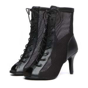 Minishion Sexy Dance Heels for Women Mesh Party Boots L503 Black US 8