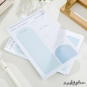 Daily Planner To Do List Notepad 60 Undated Pages,Pastel Blue,Twin-ring Spiral Bindling 6x9 Inch Desktop Daily Planning Notepad with Protective Cover, Water Intake, Habit Tracker