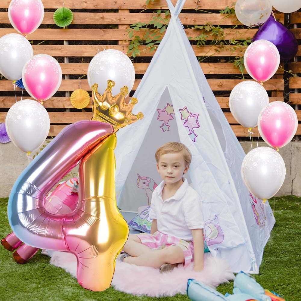 Captain Decor 4 Number Balloon 40 Inch Rainbow Gradient with Detachable Crown – Easy Inflate and deflate reusable, Premium Foil Mylar Balloons for Birthdays, Anniversaries, and Party Decorations