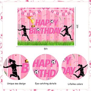 Wonmelody Soccer Birthday Party Decors for Girl Football Birthday Party Decor Sports Birthday Party Supplies Soccer Girl Happy Birthday Backdrop Pink Black Balloon Arch for Football 1st Birthday Party