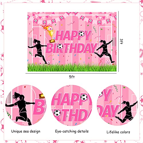 Wonmelody Soccer Birthday Party Decors for Girl Football Birthday Party Decor Sports Birthday Party Supplies Soccer Girl Happy Birthday Backdrop Pink Black Balloon Arch for Football 1st Birthday Party