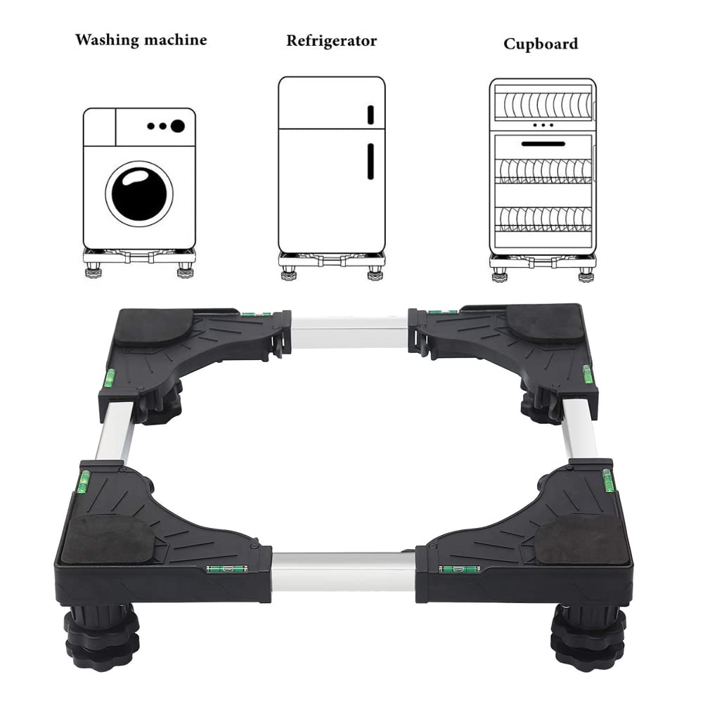 MOYFAZA Mini Fridge Stand,Adjustable Base for Washer and Dryer with 4 Strong Feet,Multi-Functional Washer and Dryer Pedestals & Mini Refrigerator Stand (Black) (4 Strong Feet)