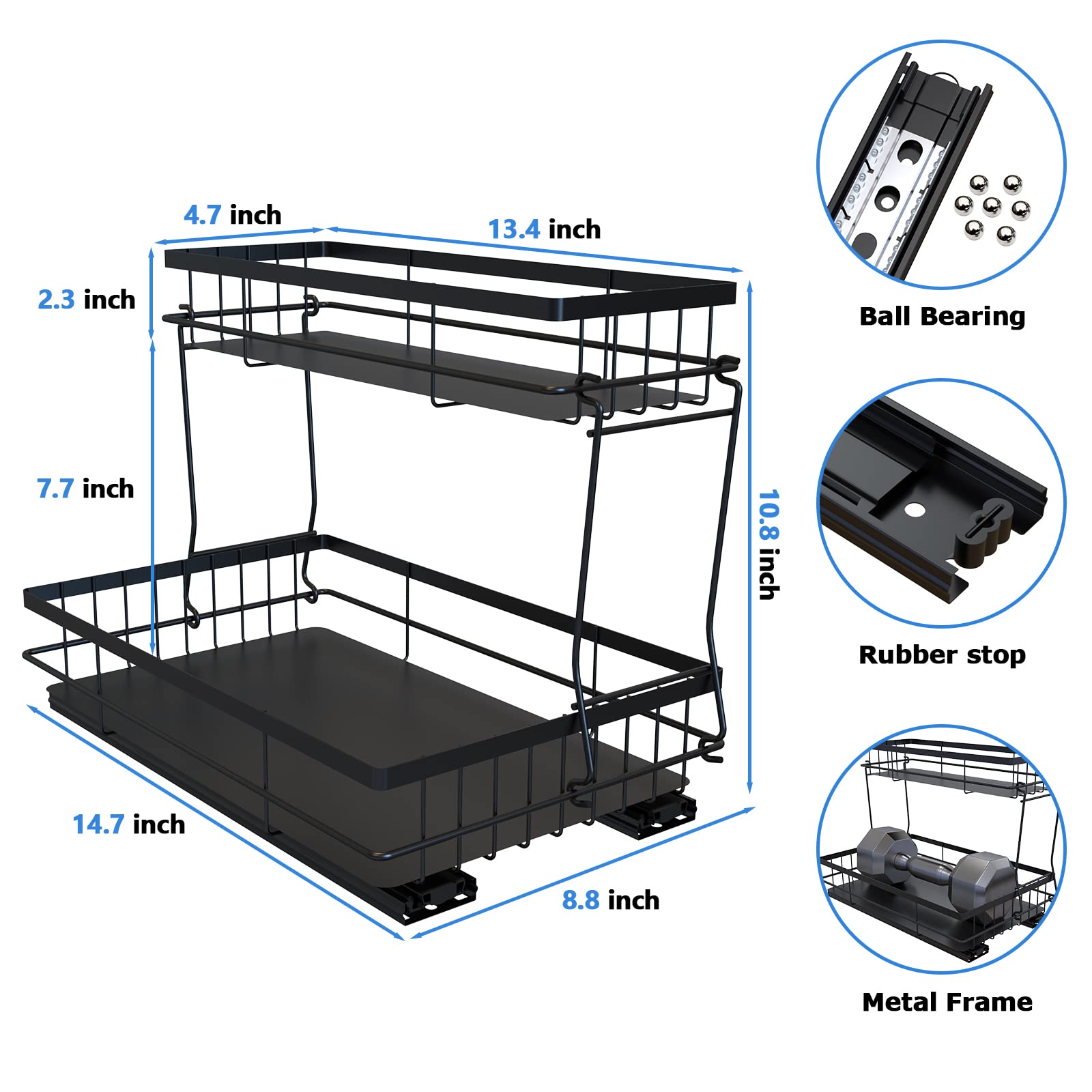 REALINN Under Sink Organizers and Storage, Silent Glide Pull Out Cabinet Organizer, 2 Tier Sliding Organizer for Kitchen Bathroom Laundry