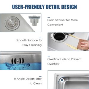 Stainless Steel Utility Sink Single Bowl, Outdoor Garden Sink Freestanding Commercial Restaurant Sink Anti-overflow with Faucet Drain Basket Shelf Towel Bar, for Kitchen, Laundry Room, Garage