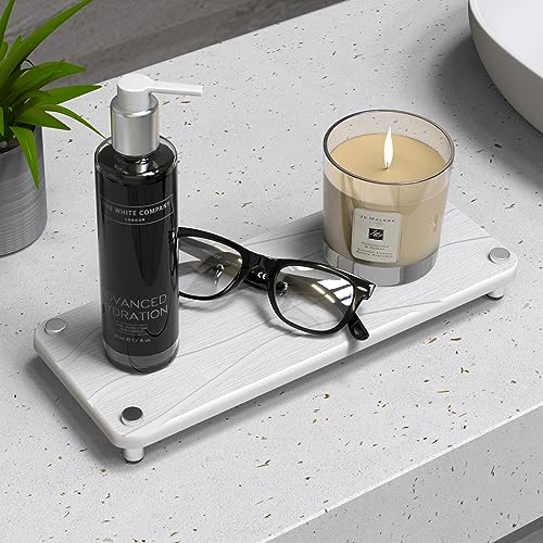 bukfen Instant Dry Sink Organizer, Bathroom Sink Fast Drying Stone,Diatomaceous Earth Sink Caddy for Kitchen Counter and Bathroom Counter, Pearl White, Wavy Groove(11.02x4.33x1.10in)