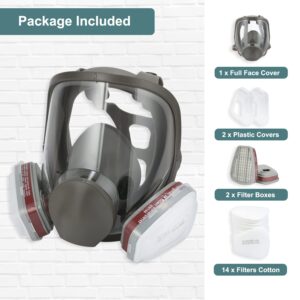 LQSRZH Full Face Respirator Mask Reusable,Full Face Cover Gas Mask with Double Filtration,for Painting,Dust,Carpentry,Welding and Other Work Protection