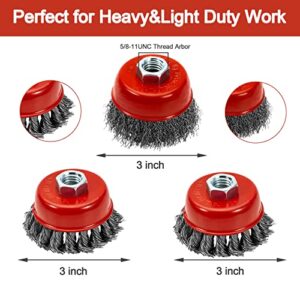 AUPREX Wire Wheel for 4 1/2 Angle Grinder, 4 Inch Knotted Coarse Crimped Wire Wheels, 3 Inch Knotted Coarse Crimped Wire Cup Brush, Angle Grinder Wire Wheel Cup Brush Set with 5/8-11UNC Threaded Arbor