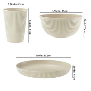 18pcs Wheat Straw Dinnerware Sets HXYPN Unbreakable Reusable Dinnerware Set Kitchen Cups Plates and Bowls Sets Dishwasher Microwave Safe Plates