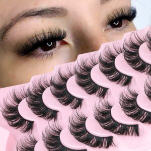 half false eyelashes natural look lashes cat eye lashes wispy eyelashes with clear band 3d curly fake lashes pack by focipeysa