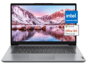 lenovo newest ideapad 1i 14inch hd laptop, intel quad-core processor, 4gb ram, 256gb storage(128gb emmc + 128gb sd card), 1 year microsoft 365, wifi 6, webcam, hdmi, 10hr battery life, win 11 s