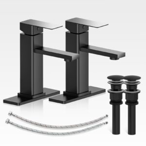 casavilla bathroom faucet set with pop up drain, single handle black bathroom sink faucet with deck plate, vanity faucet for bathroom sink (1 hole or 3 holes), farmhouse rv sink faucet-2 sets