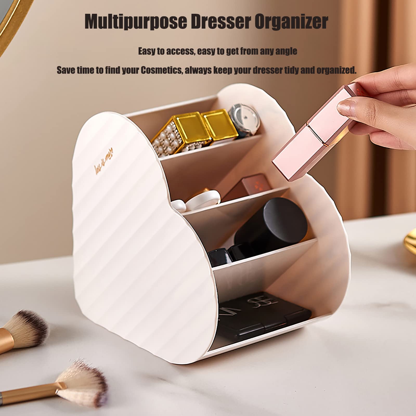 Makeup Brush Holder Organizer, Large Capacity 4 Slot Makeup Organizer for Vanity,Bathroom,Desk Storage Container,Cosmetic Display cases (White)