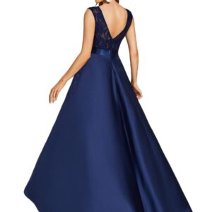 Ever-Pretty Women's Sleeveless Round Neck Asymmetry Hem Lace Satin Summer Wedding Guest Dresses Navy Blue US4