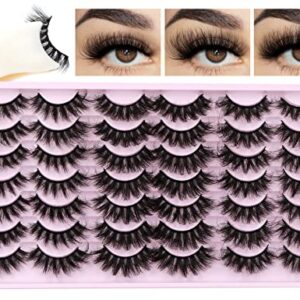 Mink Lashes Fluffy False Eyelashes Dramatic Mink Lashes with False Eyelash Applicator 3D Curly Fake Eyelashes 18-22mm 3 Different Style 21 Pairs Eye Lashes Pack by FANXITON