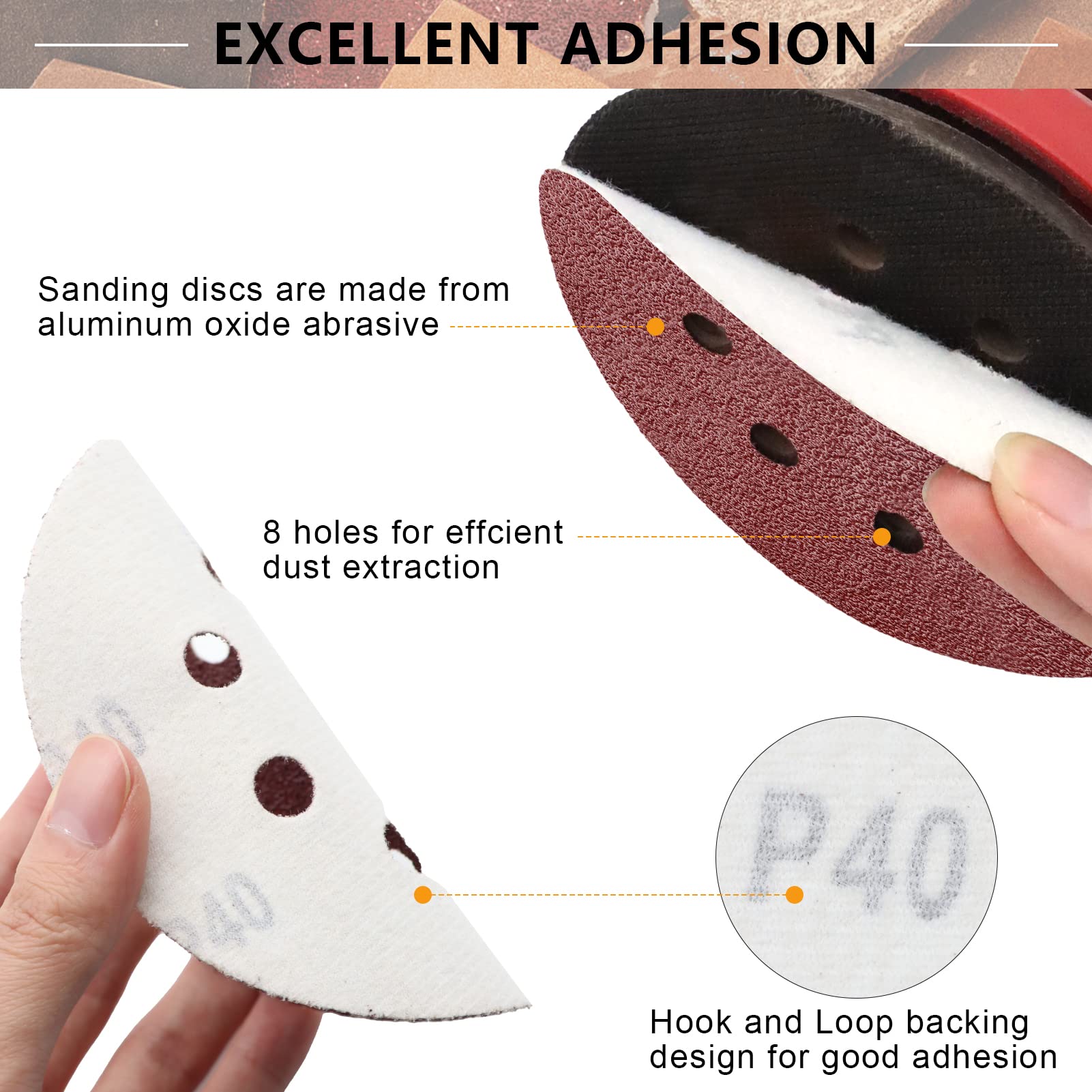 ZEHIQ 110pcs 5 Inch Sanding Disc 40 Grit, 8 Hole Hook and Loop Sandpaper Round Sanding Pads Random Orbital Sander Paper for Automotive and Wood Working