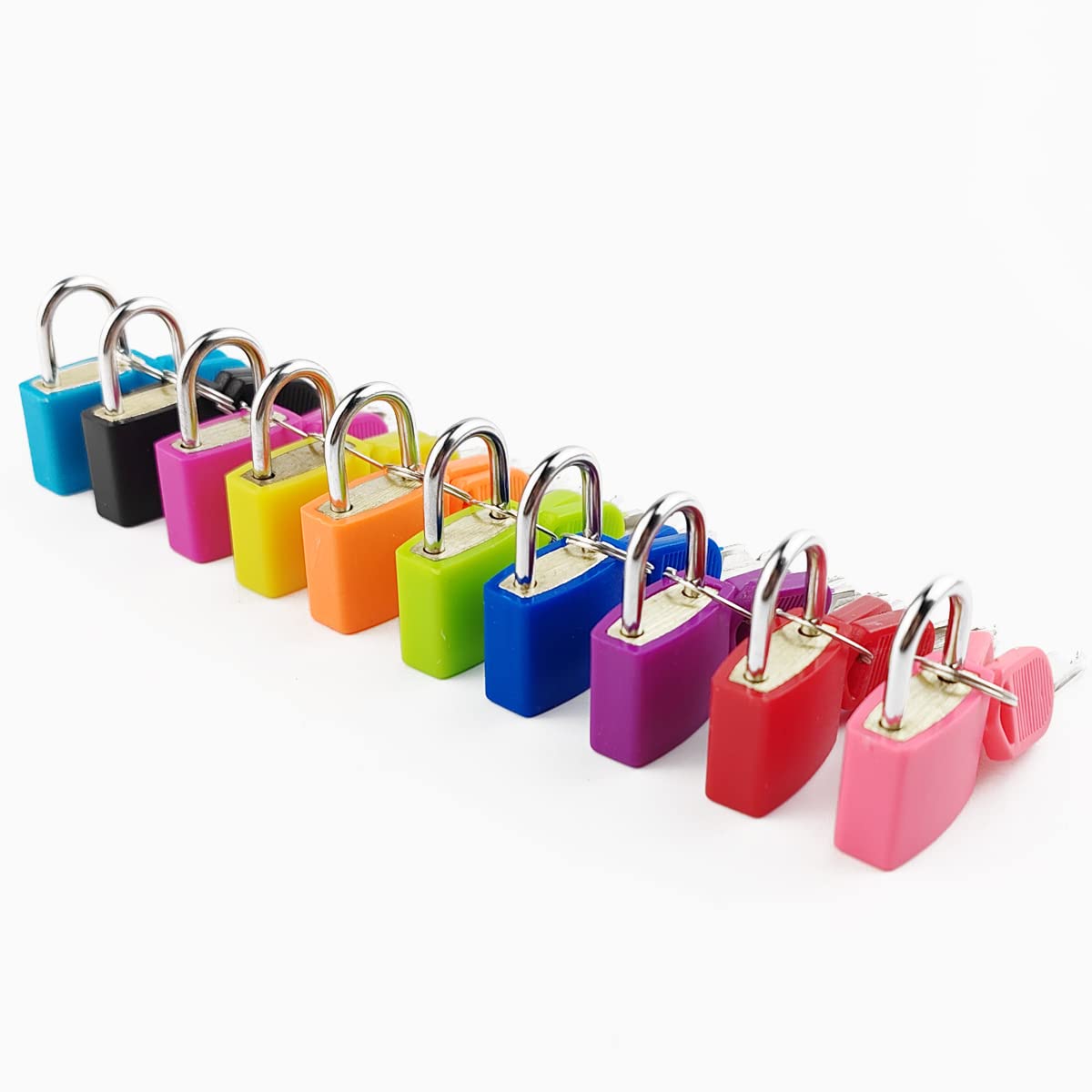 GXXMEI 10PCS Suitcase Locks with Keys, Small Luggage Padlocks Metal Padlocks Mini Keyed Padlock for School Gym Classroom Matching Game (10 Colors)