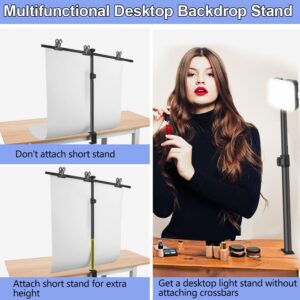 JINSUI Small Backdrop Table Stand 2.6x3 Ft, Adjustable Desktop T Shape Photo Background Holder with 3 Clips for Photography, Mini Tabletop C Clamp Backdrop Kit for Food Product Photoshoot