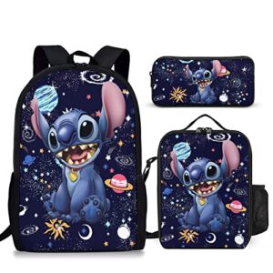 uqesjik 3 pcs backpack set laptop backpack insulated lunch box pencil case combo cute bookbag casual bags hiking backpacks