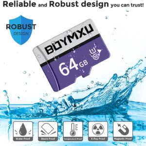 TF Memory Card 64GB,BOYMXU TF Card with Adapter,High Speed Memory Card Class 10 TF Card Memory Card for Phone Camera Computer-Purple