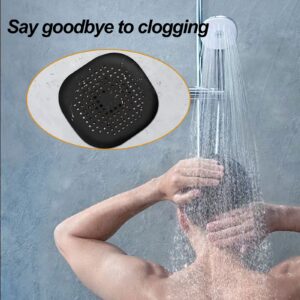 FNCMCNF Shower Drain Cover,Square Drain Cover,Silicone Shower Drain Hair Catcher with 4 Suction Cup,Durable and Not Easily De for Tub,Kitchen and Bathroom(Grey+Black) 2 Pack