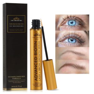 eyelash growth serum physician developed, advanced biotin for fuller, longer, thicker & healthier natural lashes; lash extensions safe, oil-free, irritation free, 5ml plant-based