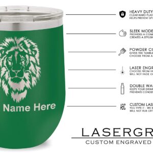 LaserGram Double Wall Stainless Steel Wine Glass Tumbler, Tree Frog, Personalized Engraving Included (Green)