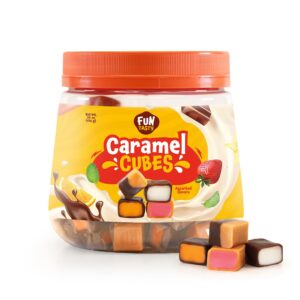 funtasty caramel cubes candy, assorted flavors, individually wrapped, jar 24 ounces (over 100 pieces)