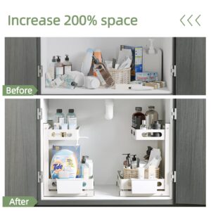 NETEL Under Sink Organizers and Storage, Pull Out Organizer 2 Tier Slide Out Sink Shelf Cabinet Storage Shelves, Under Sink Storage for Kitchen Bathroom Cabinet, White 2 Pack