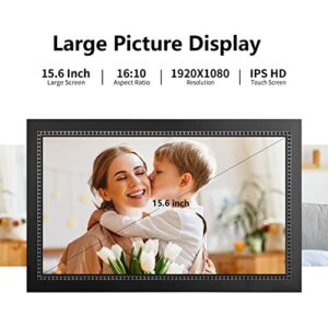 Digital Picture Frame 15.6 Inch Large Digital Photo Frame Full HD Touchscreen Smart Cloud Photo Frame with 32GB Storage, Auto-Rotate, Easy Setup to Share Photos or Videos via AiMOR APP, Wall Mountable