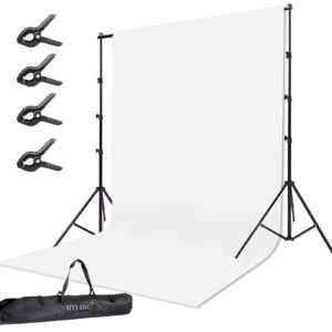 HYJ-INC Photo Background Support System with 10 x 10ft Backdrop Stand Kit,10 x12ft 100% White Cotton Muslin Backdrop,Clamp,Carry Bag for Photography Video Studio