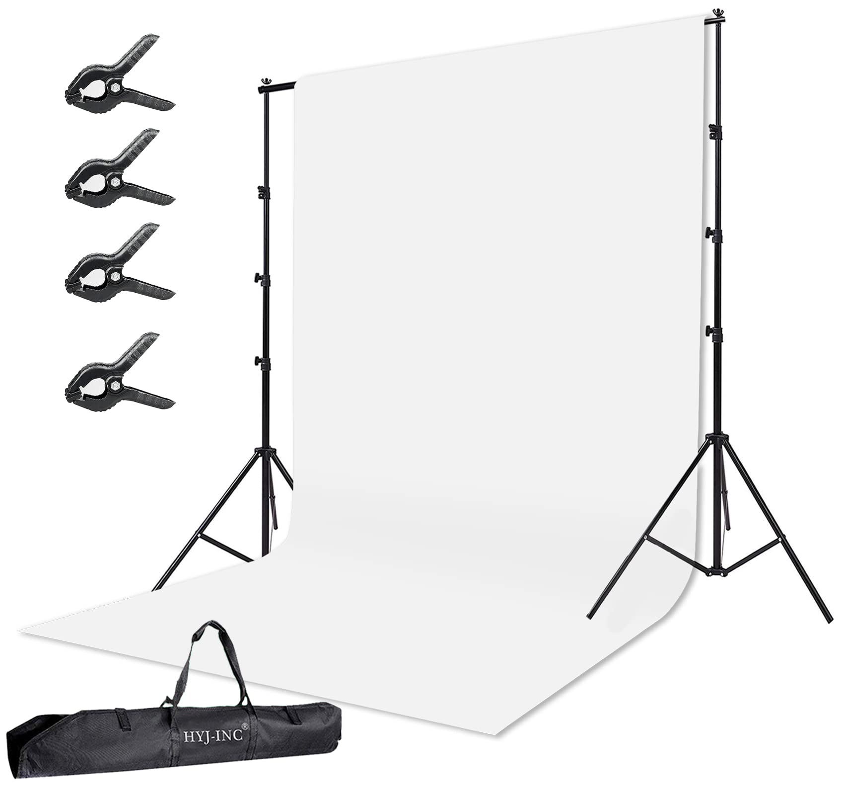 HYJ-INC Photo Background Support System with 10 x 10ft Backdrop Stand Kit,10 x12ft 100% White Cotton Muslin Backdrop,Clamp,Carry Bag for Photography Video Studio