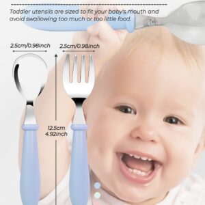 6 pcs Toddler Utensils, Stainless Steel Toddler Silverware Set with Round Handle, Baby Forks for Self Feeding, 3 Toddler Forks and 3 Toddler Spoons, BPA Free