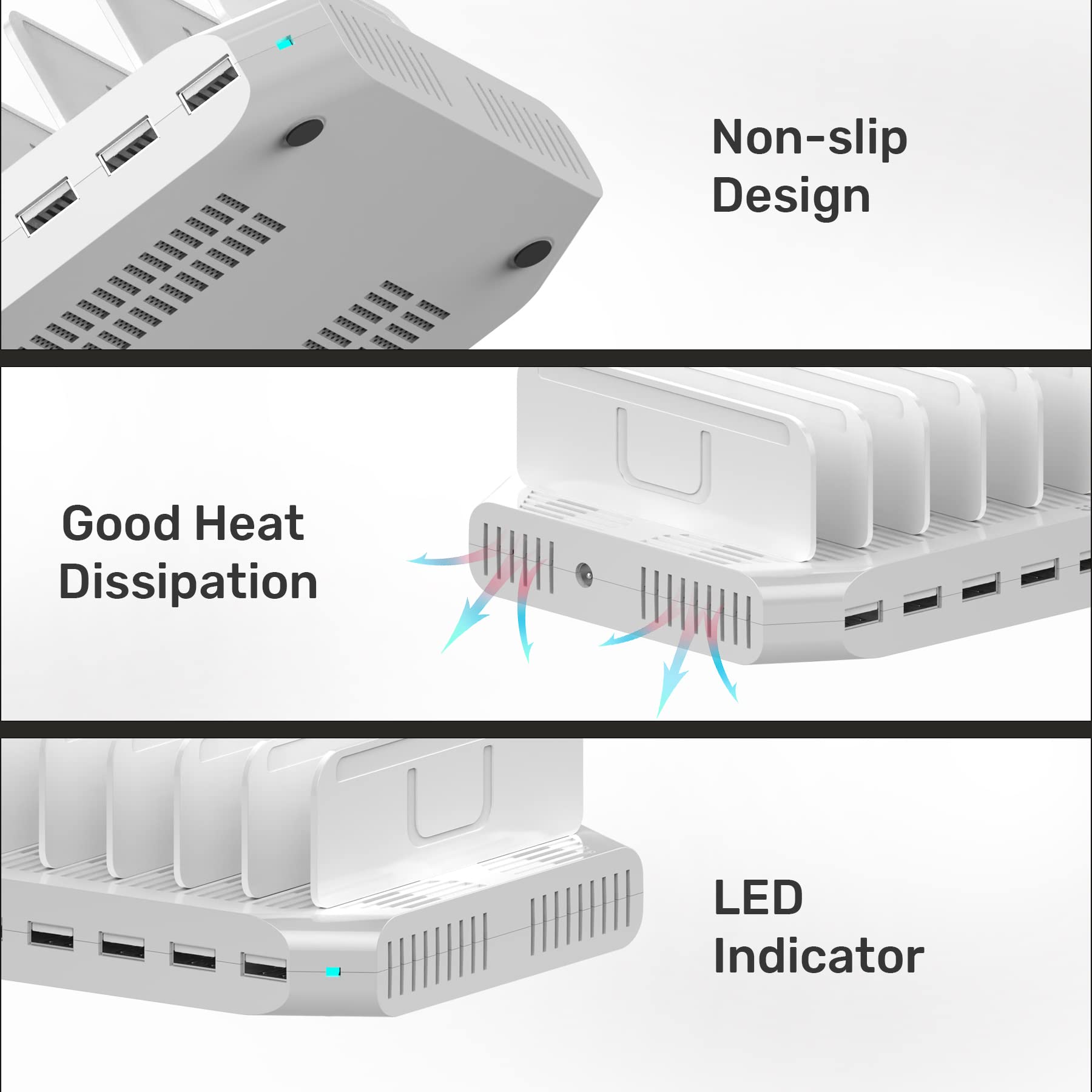 Alxum 60W 10 Ports USB Charging Station for Multiple Devices, Multi USB Charger Station with 5V/2.4A Output for Phone, Tablet and More, White